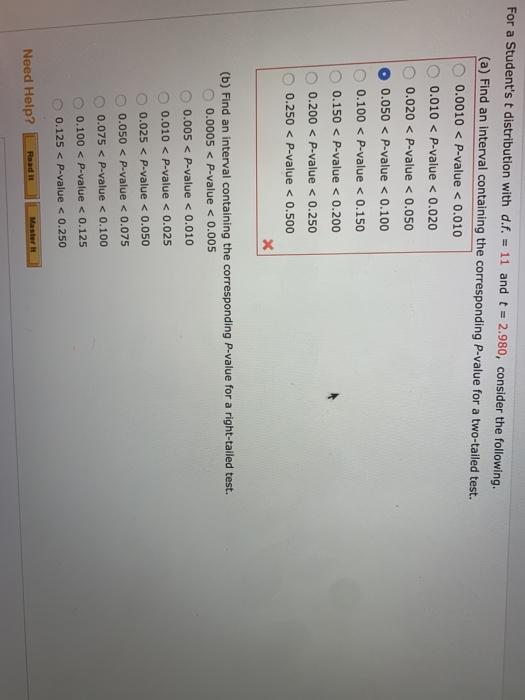 Solved For a Student's t distribution with d.f. = 11 and t = | Chegg.com