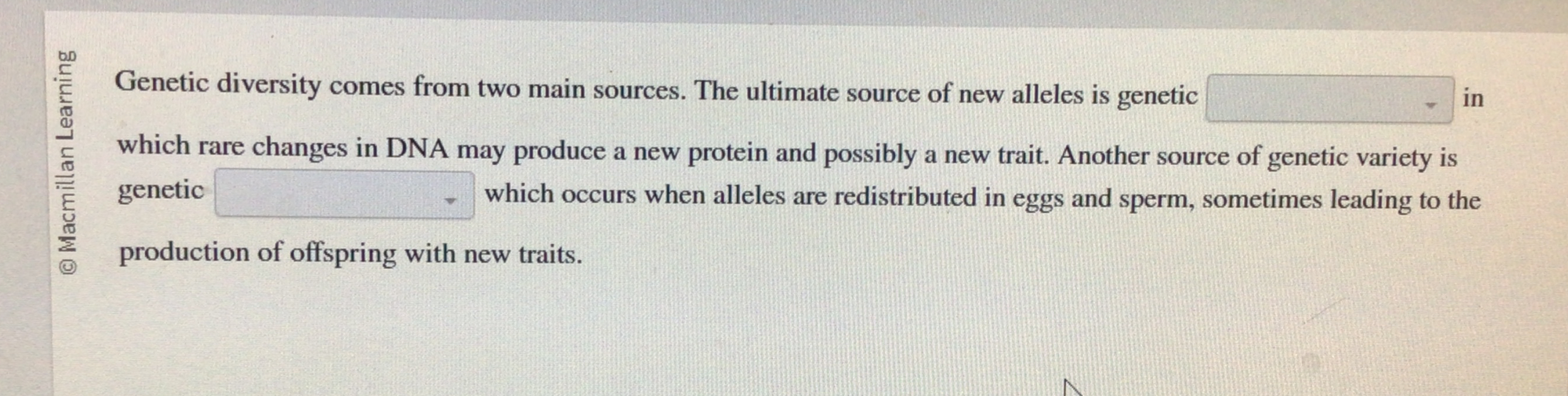 Solved Genetic diversity comes from two main sources. The | Chegg.com