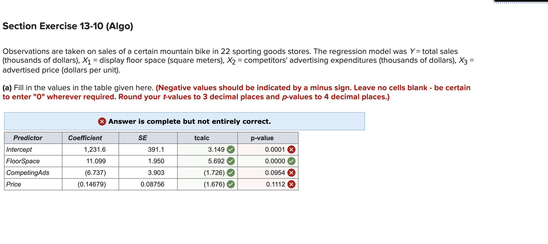 Solved Section Exercise 13-10 (Algo)Observations are taken | Chegg.com