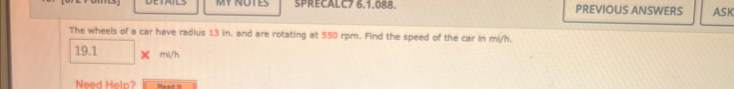 Solved The wheels of a car have redius 13 ﻿in. ﻿and are | Chegg.com