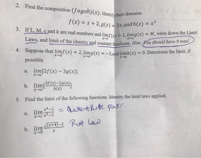 Solved 2. Find the composition (fogoh)(x). Identify their | Chegg.com
