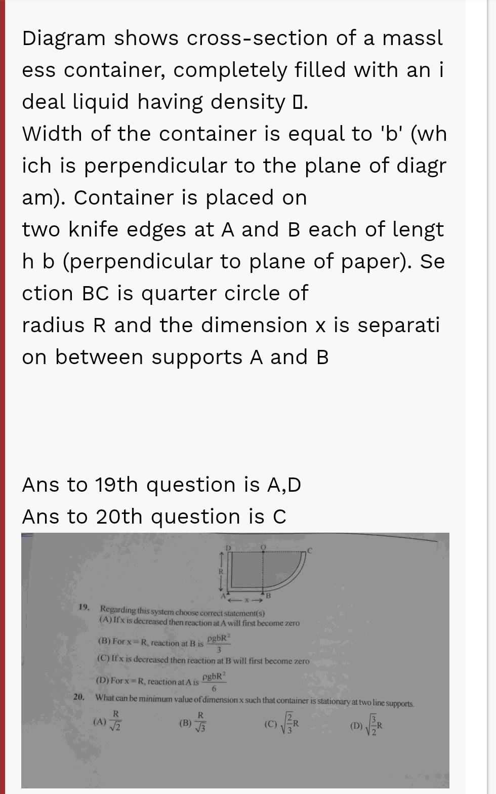 Solved Diagram shows cross-section of a massl ess container, | Chegg.com