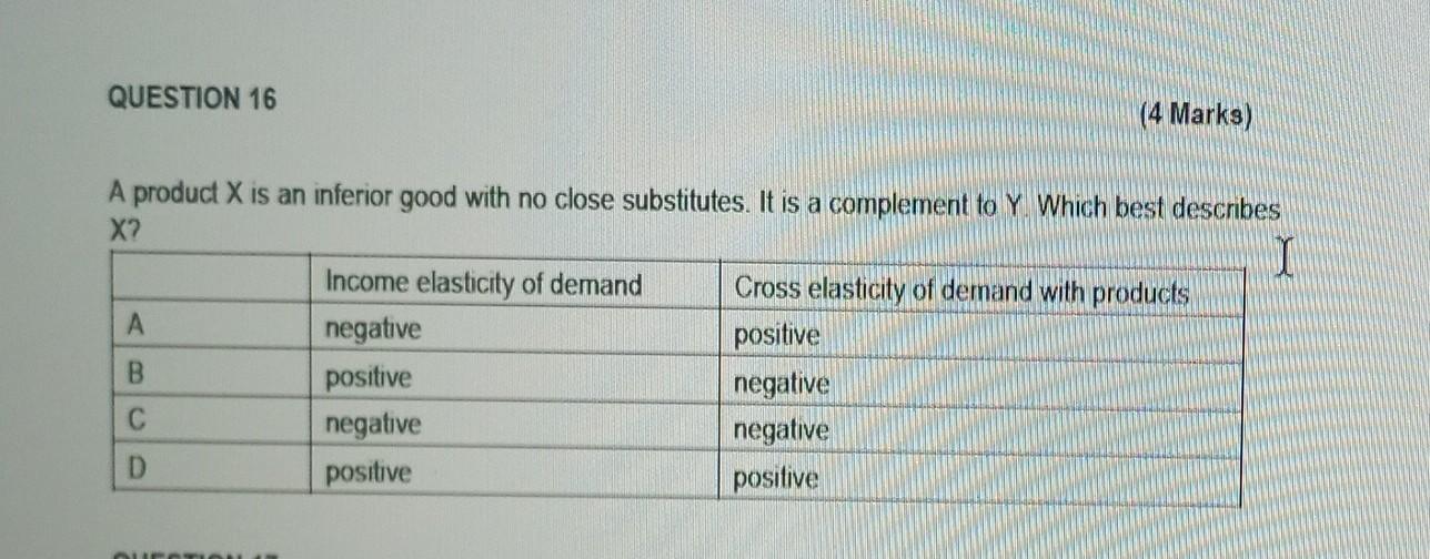 Solved A product X is an inferior good with no close | Chegg.com