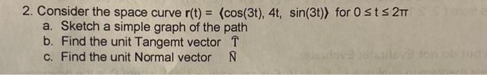 Solved 2. Consider the space curve r(t)= cos(3t),4t,sin(3t) | Chegg.com