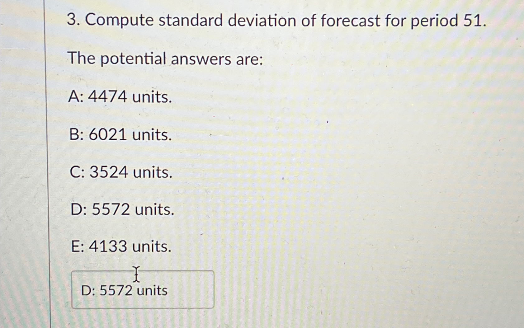 Solved Compute standard deviation of forecast for period | Chegg.com