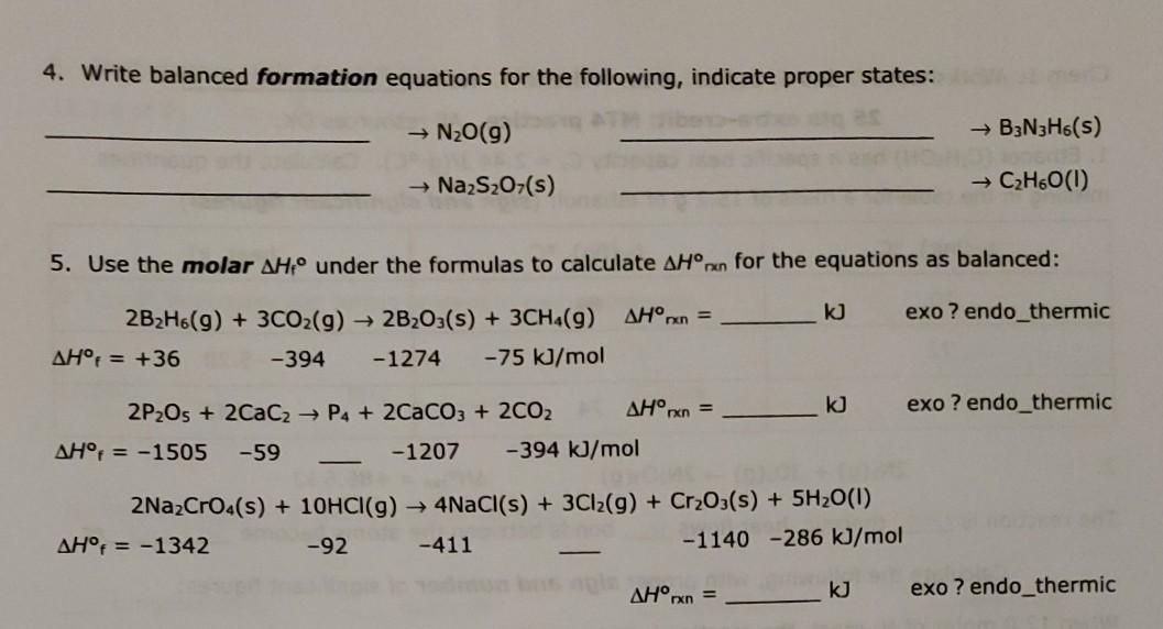 Solved 4. Write balanced formation equations for the | Chegg.com