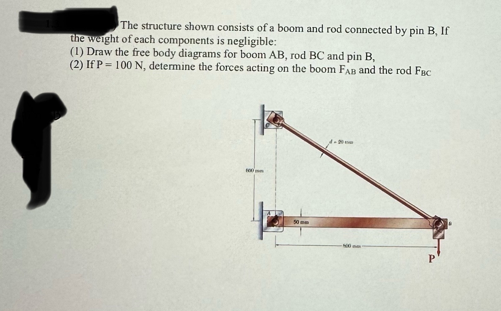 Solved The structure shown consists of a boom and rod | Chegg.com