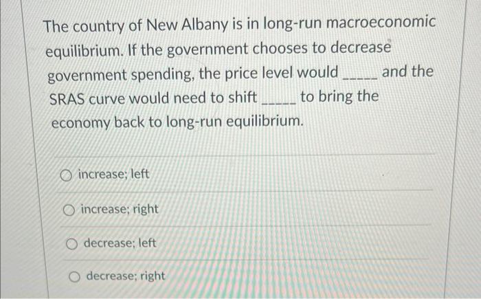 Solved The country of New Albany is in long-run | Chegg.com