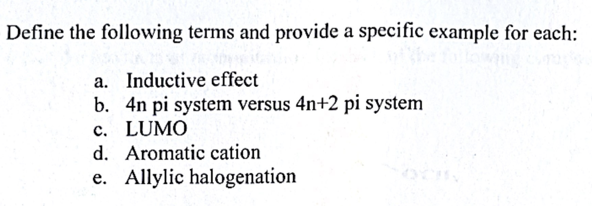 Solved Define the following terms and provide a specific | Chegg.com