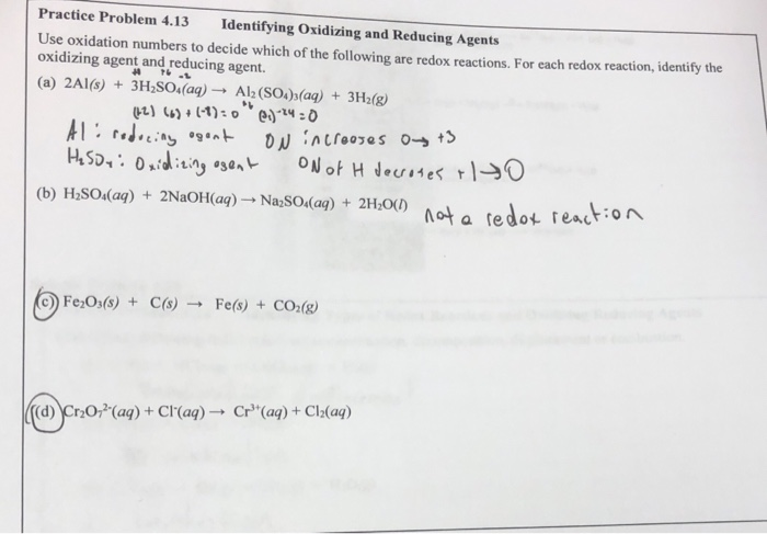 Solved Practice Problem 4.13 Identifying Oxidizing and | Chegg.com
