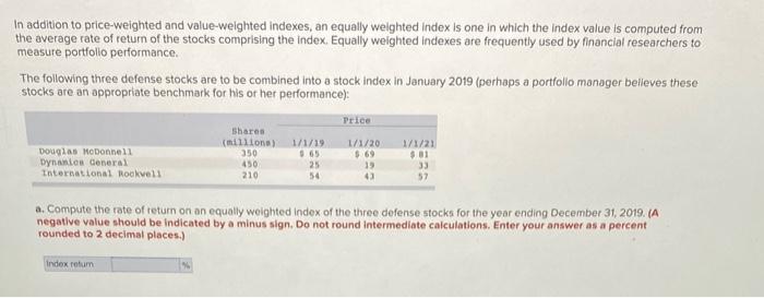 Solved n addition to price-weighted and value-weighted | Chegg.com