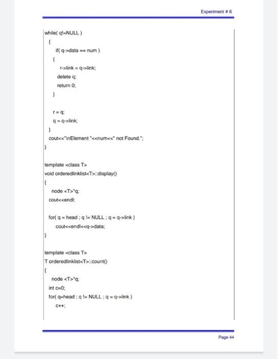 Solved Experiment #6 Experiment #6: Ordered linked lists in | Chegg.com
