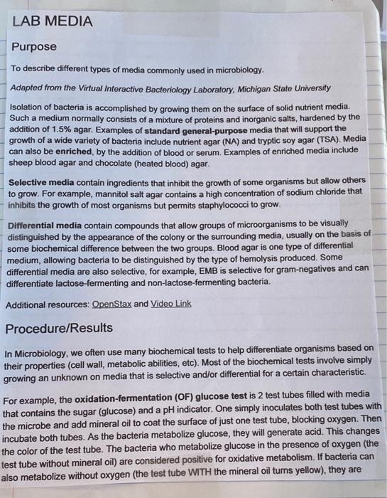 Solved LAB MEDIA Purpose To describe different types of | Chegg.com