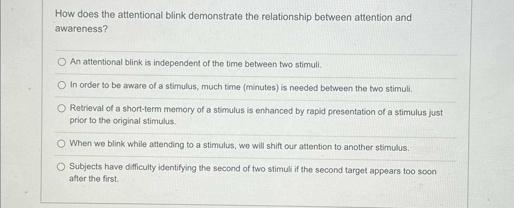Solved How does the attentional blink demonstrate the | Chegg.com
