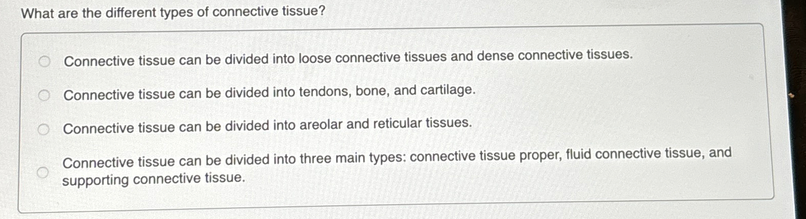 Solved What are the different types of connective | Chegg.com