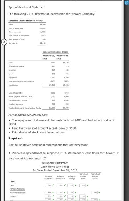 Solved Spreadsheet and Statement The following 2016 | Chegg.com