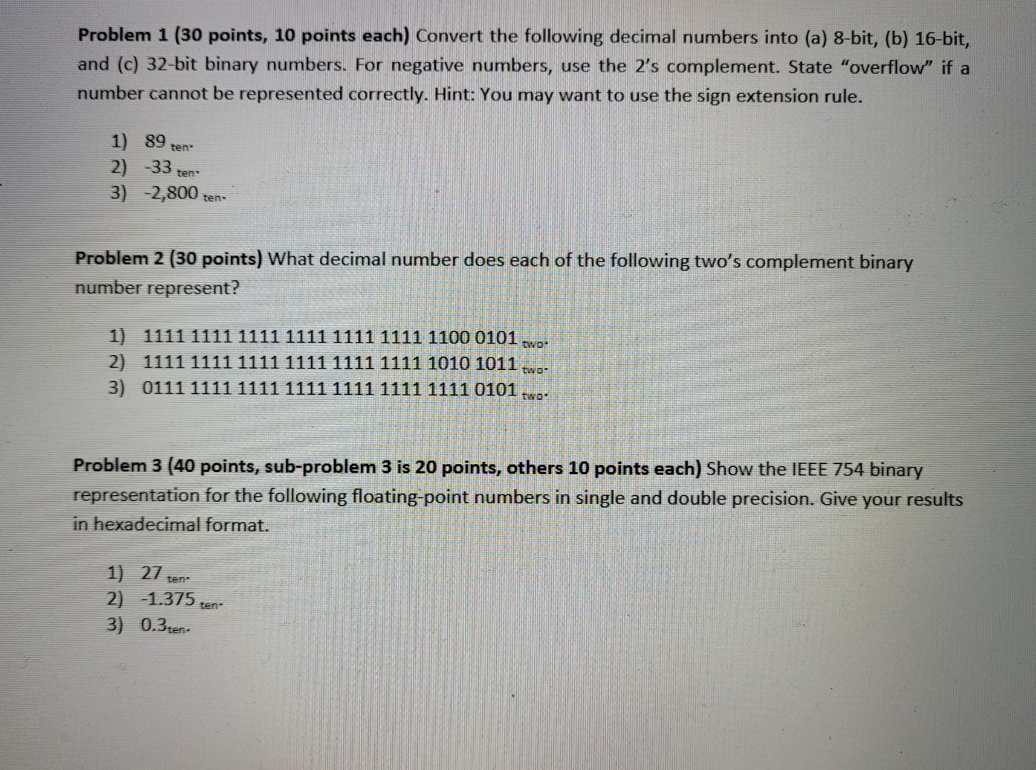 Solved Problem 1 (30 points, 10 points each) Convert the | Chegg.com