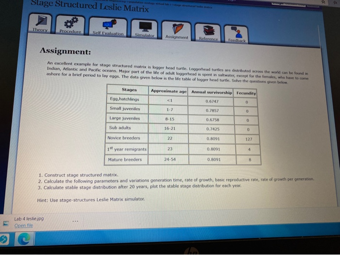 ECOLOGY LESLIE MATRIX! HOW DO I CALCULATE THE LX, QX | Chegg.com