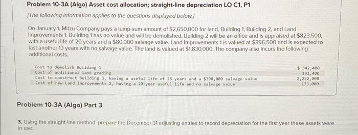 Solved Problem 10-3A (Algo) Asset cost allocation; | Chegg.com