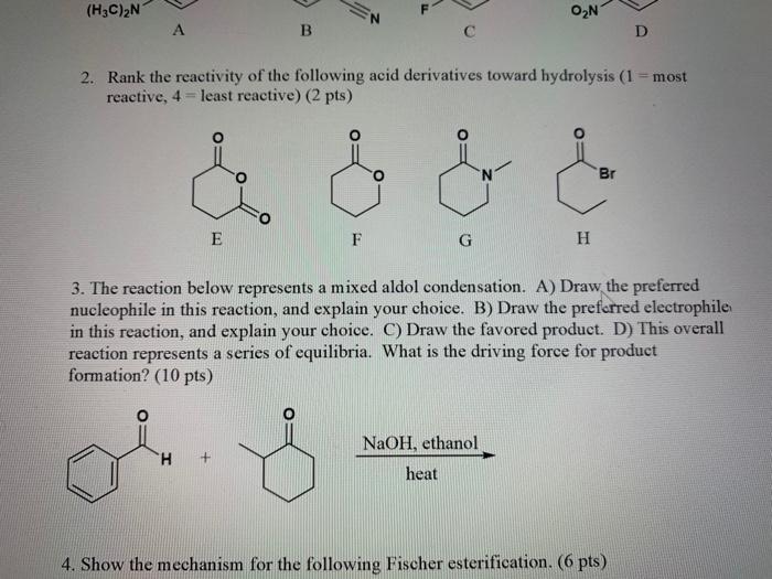 Solved (H3C)2N ON А B D 2. Rank the reactivity of the | Chegg.com