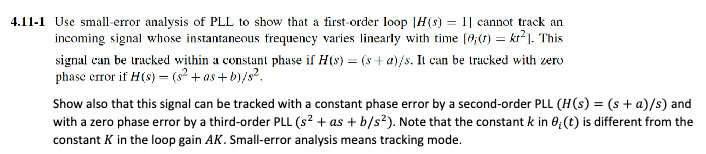Solved 4.11-1 ﻿Use small-error analysis of PLL to show that | Chegg.com