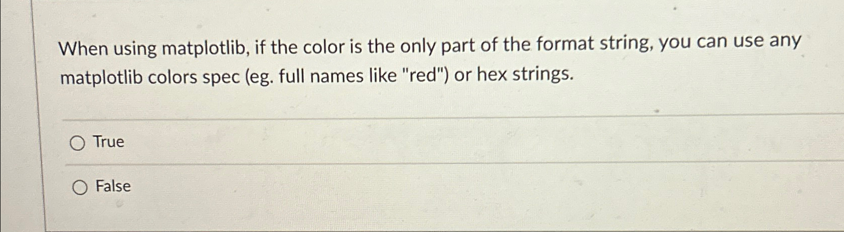 Solved When using matplotlib, if the color is the only part | Chegg.com