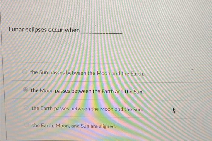 Solved Lunar eclipses occur when the Sun passes between the | Chegg.com