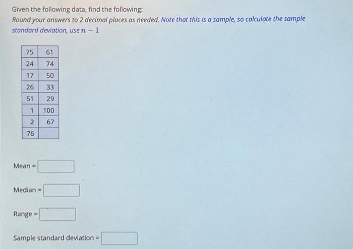 Solved Given the following data, find the following: Round | Chegg.com
