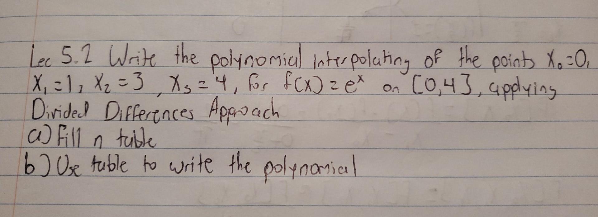 Solved Lec 5.2 Write the polynomial interpolating of the | Chegg.com