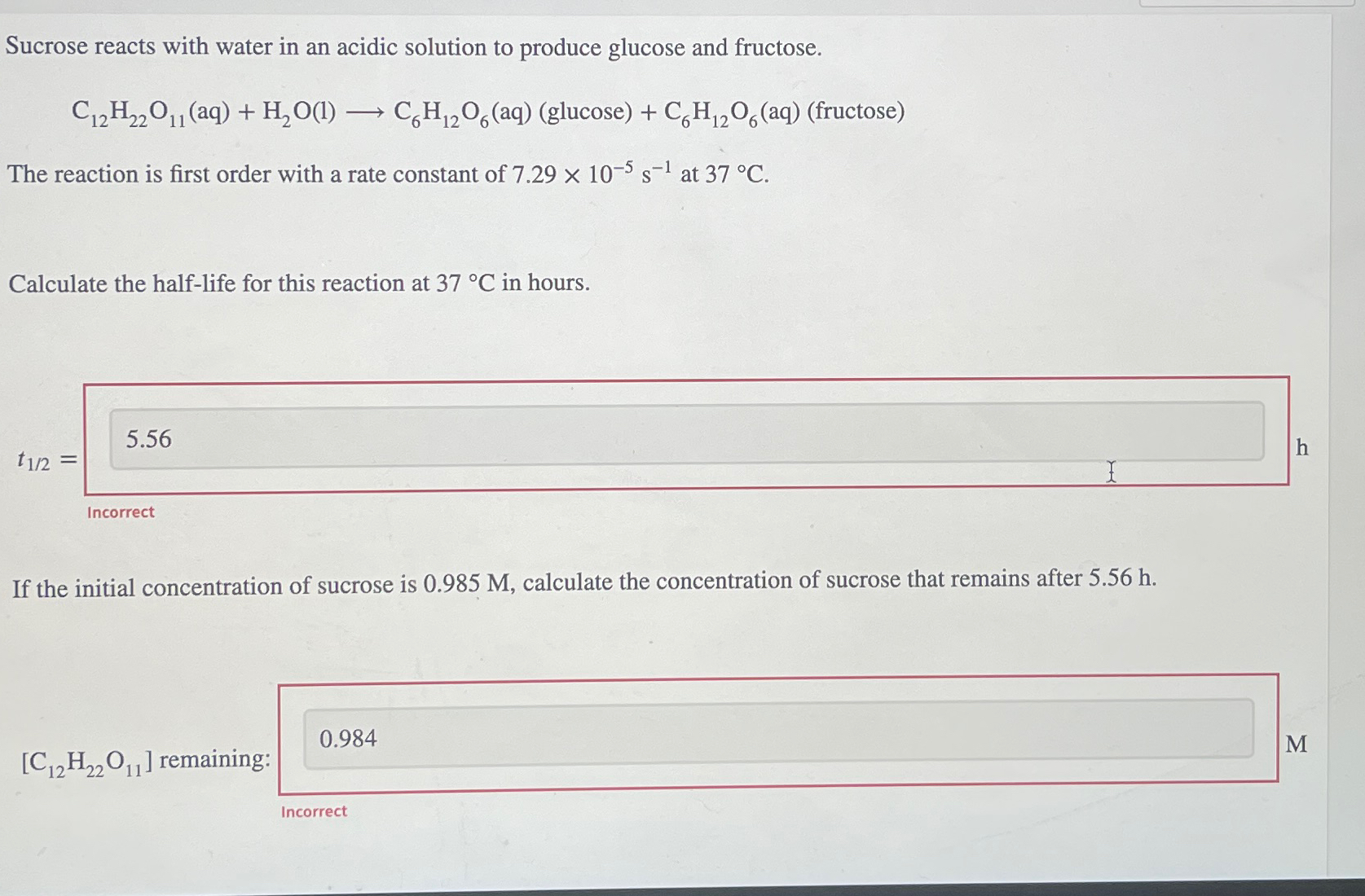 Solved Sucrose reacts with water in an acidic solution to | Chegg.com
