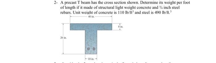 Solved 2- A precast T beam has the cross section shown. | Chegg.com
