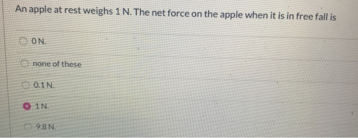 Solved An apple at rest weighs 1 N. The net force on the | Chegg.com Solved An apple at rest weighs 1 N. The net force on the | Chegg.com