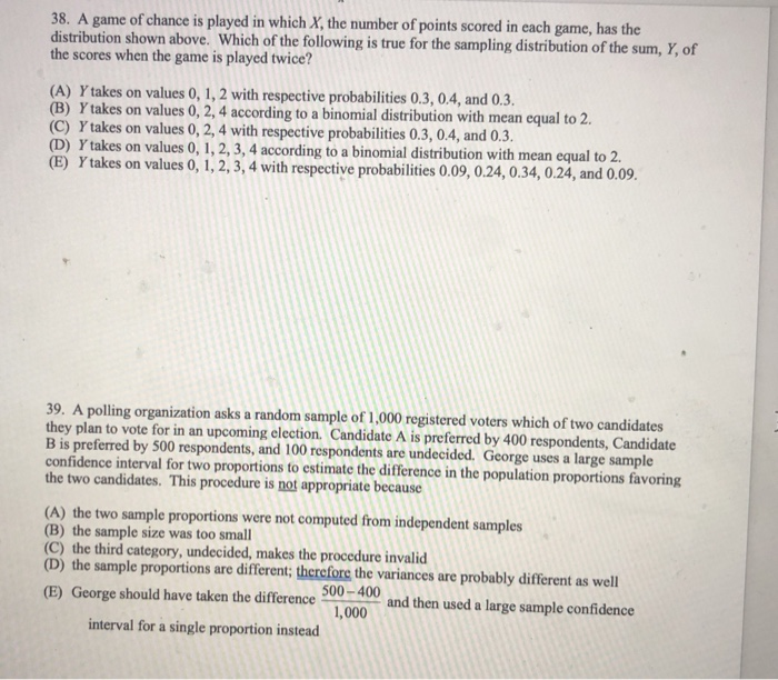 Solved 38. A game of chance is played in which X, the number | Chegg.com