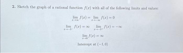 Solved 2. Sketch the graph of a rational function f(x) with | Chegg.com