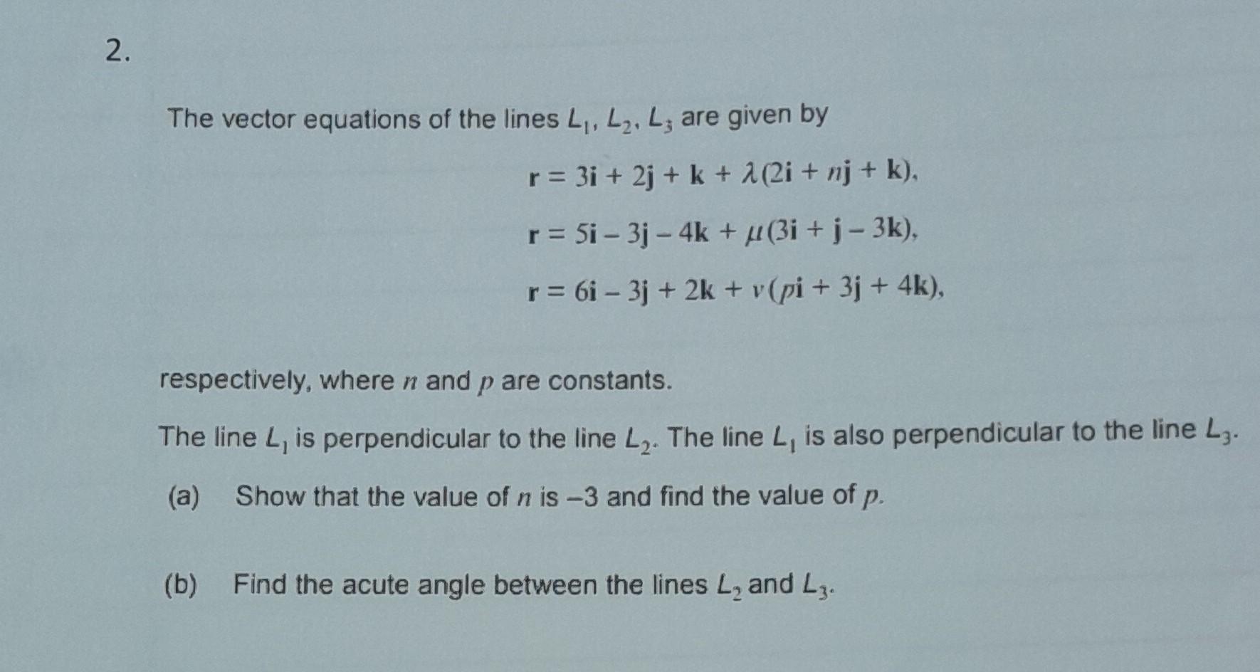 Solved The vector equations of the lines L1,L2,L3 are given | Chegg.com