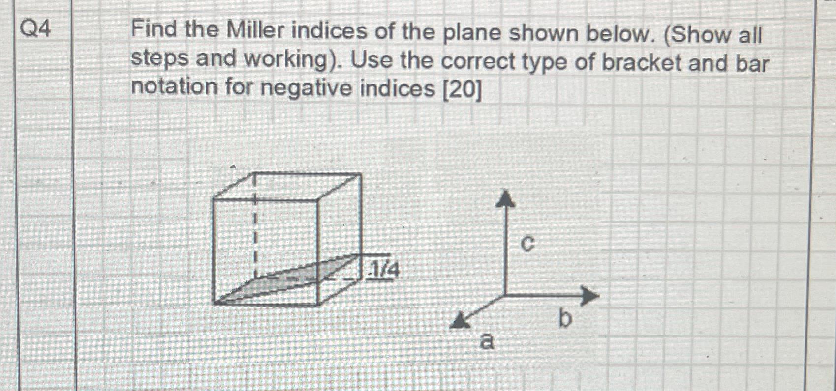 Solved Q4Find the Miller indices of the plane shown below. | Chegg.com