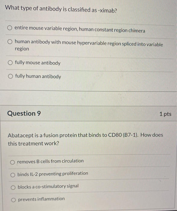 Solved What type of antibody is classified as -ximab? entire | Chegg.com
