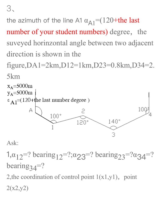 Solved 3. the azimuth of the line A1 d A1=(120+the last | Chegg.com