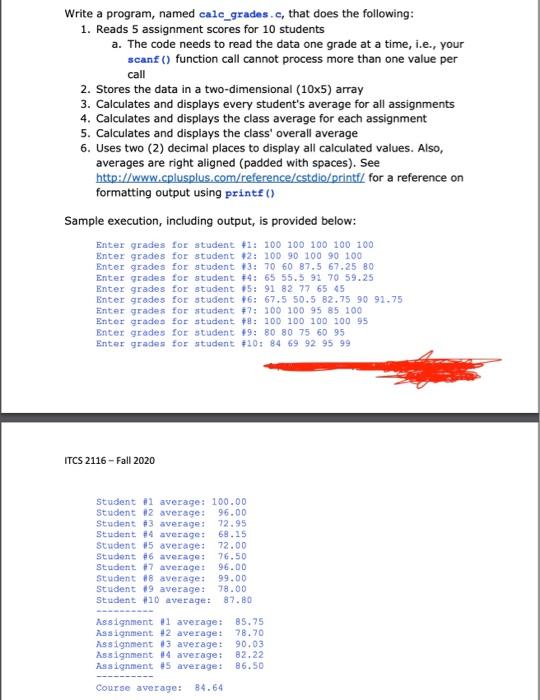 Solved Write a program, named calc_grades.c, that does the | Chegg.com