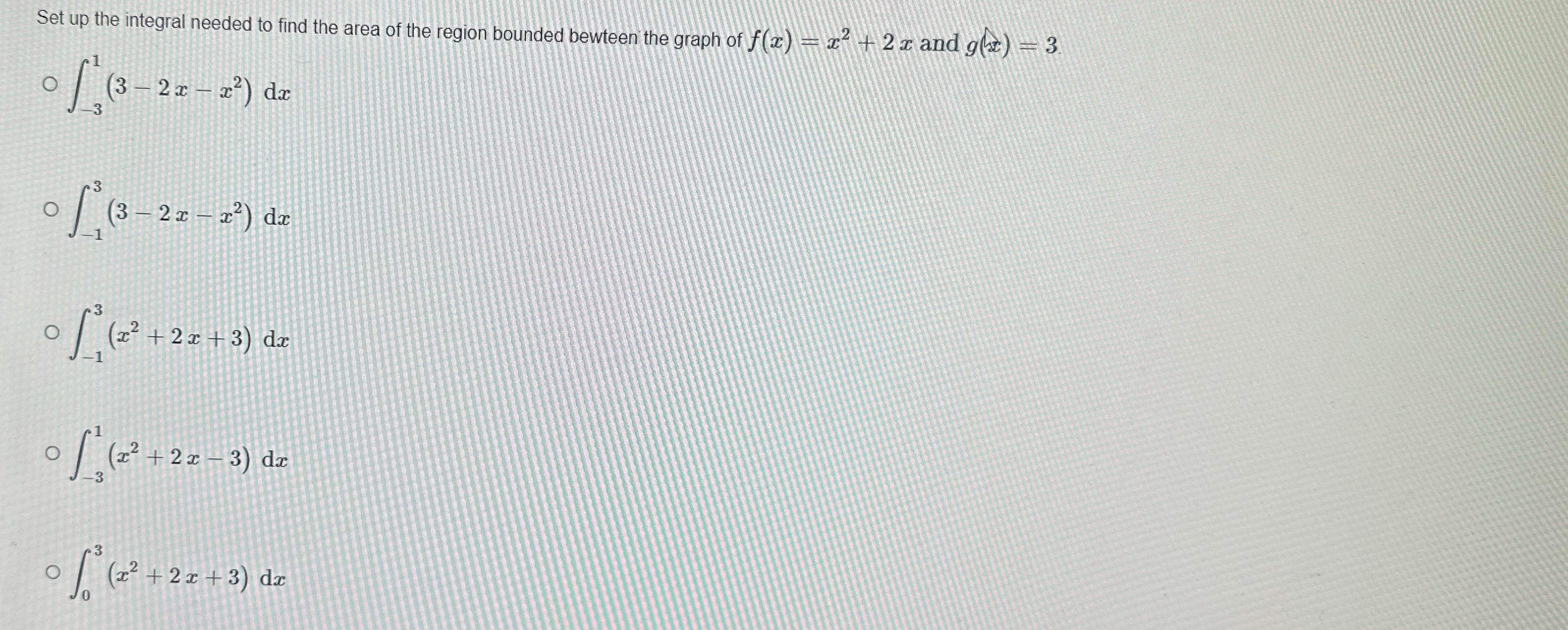 Solved Set up the integral needed to find the area of the | Chegg.com