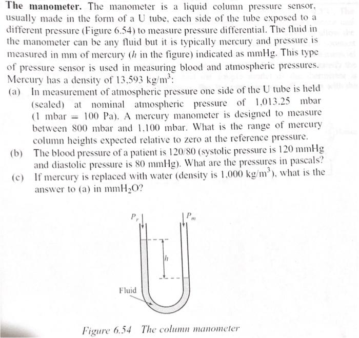 Solved The manometer. The manometer is a liquid column | Chegg.com