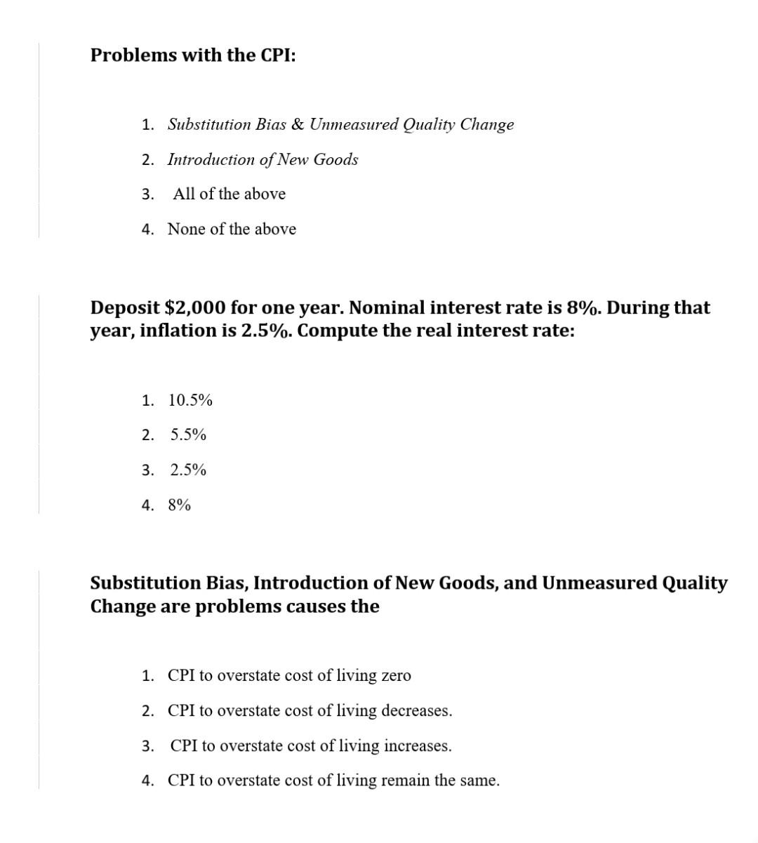 Solved Problems with the CPI: 1. Substitution Bias & | Chegg.com