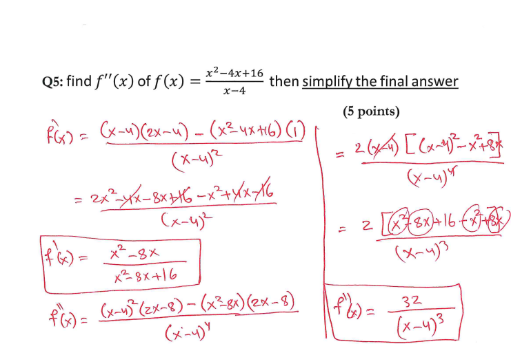 Solved Q5: find f''(x) ﻿of f(x)=x2-4x+16x-4 ﻿then simplify | Chegg.com