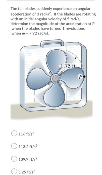 Solved The fan blades suddenly experience an angular | Chegg.com