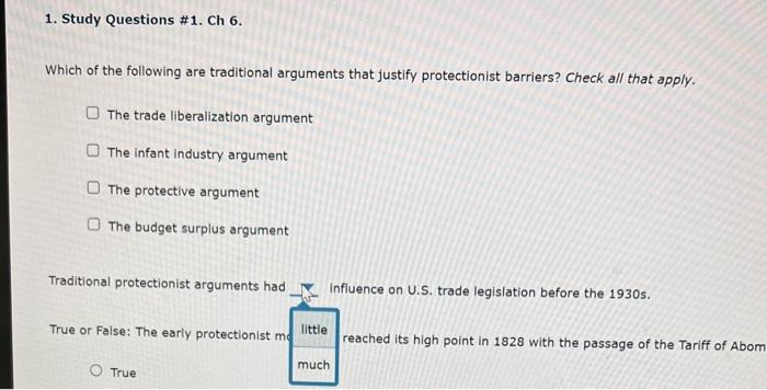 Solved 1. Study Questions #1. Ch 6 . Which of the following | Chegg.com
