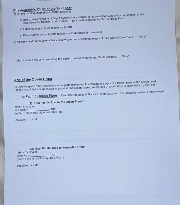 Solved Physiographic Chart of the Sea Floor 1) On the | Chegg.com