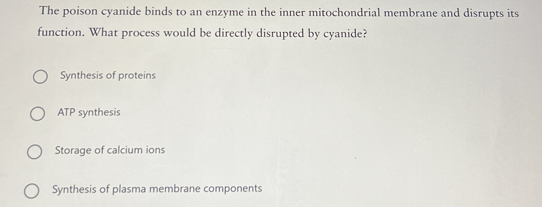 Solved The poison cyanide binds to an enzyme in the inner | Chegg.com