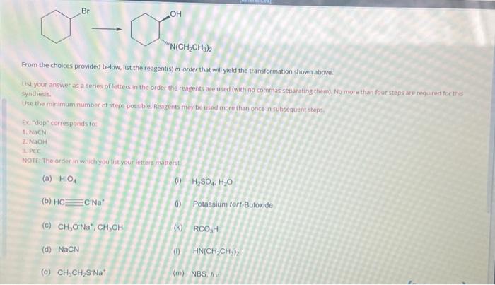 Solved From the choices provided below, list the reagent(s) | Chegg.com
