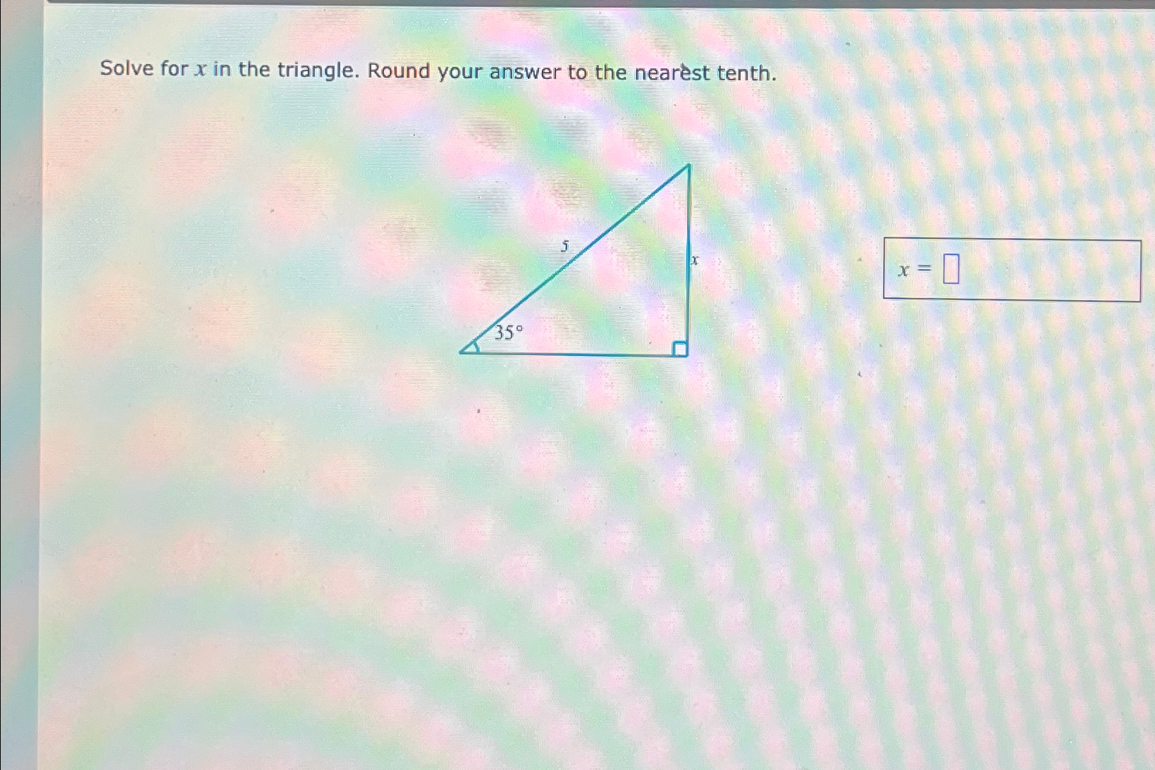 Solved Solve for x ﻿in the triangle. Round your answer to | Chegg.com