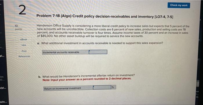 Solved Problem 7-18 (Algo) Credit policy | Chegg.com Solved Problem 7-18 (Algo) Credit policy | Chegg.com